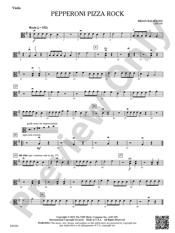 Pepperoni Pizza Rock: Viola: Viola Part: Brian Balmages - Digital Sheet ...
