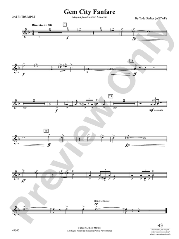 Gem City Fanfare: 2nd B-flat Trumpet: 2nd B-flat Trumpet Part - Digital Sheet Music Download
