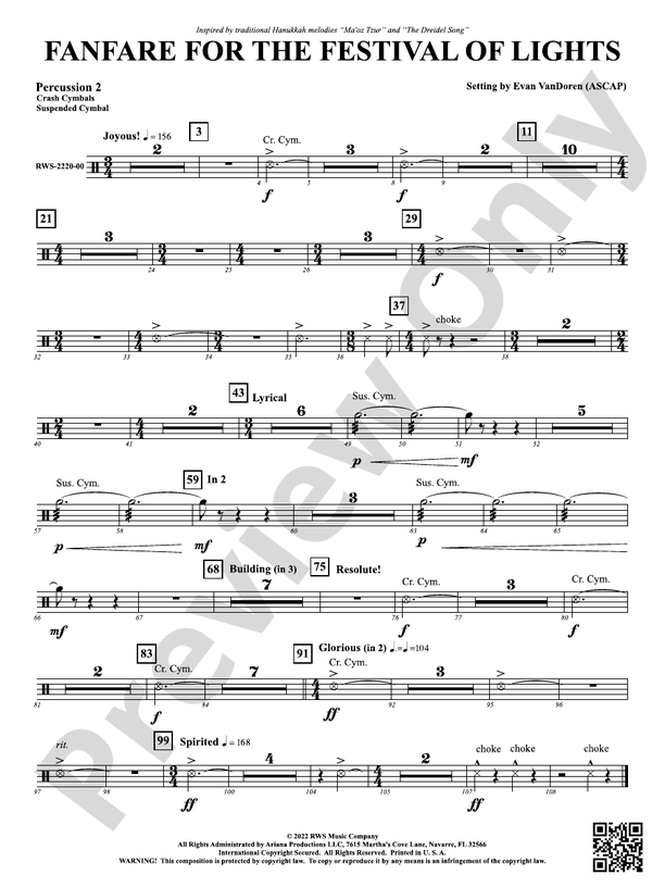 Fanfare for the Festival of Lights: 2nd Percussion: 2nd Percussion Part: Evan VanDoren - Digital ...