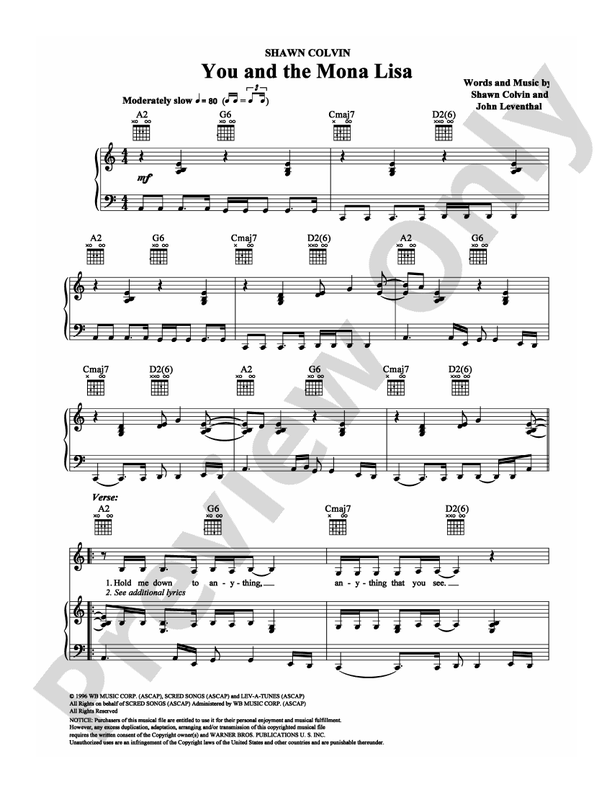 You and the Mona Lisa: Piano/Vocal/Chords: Shawn Colvin - Digital Sheet ...