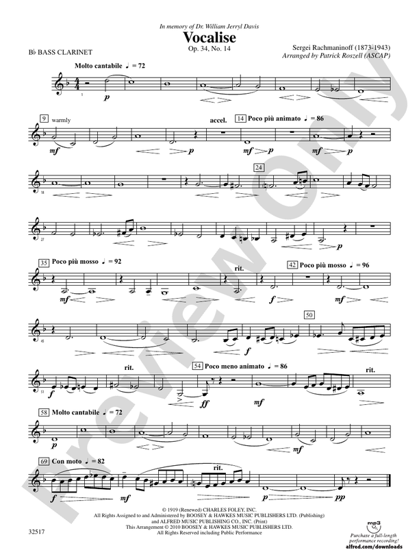 Vocalise, Op. 34, No. 14: B-flat Bass Clarinet: B-flat Bass Clarinet ...
