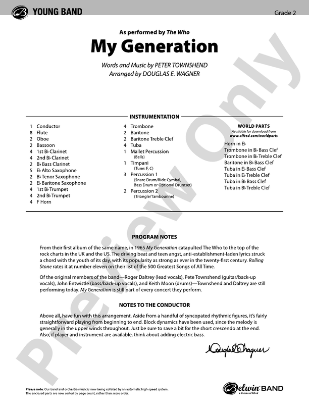My Generation: Score: Concert Band Score - Digital Sheet Music Download