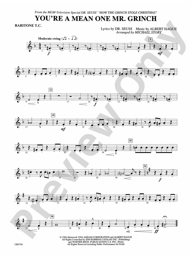 You're a Mean One, Mr. Grinch: Baritone T.C.: Baritone T.C. Part ...