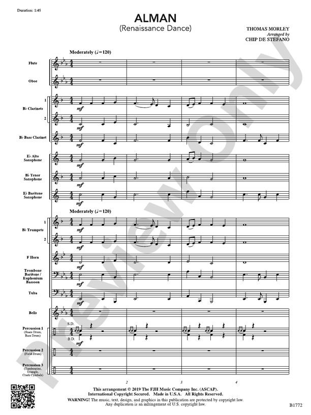Alman: Score: Concert Band Score: Thomas Morley - Digital Sheet Music ...