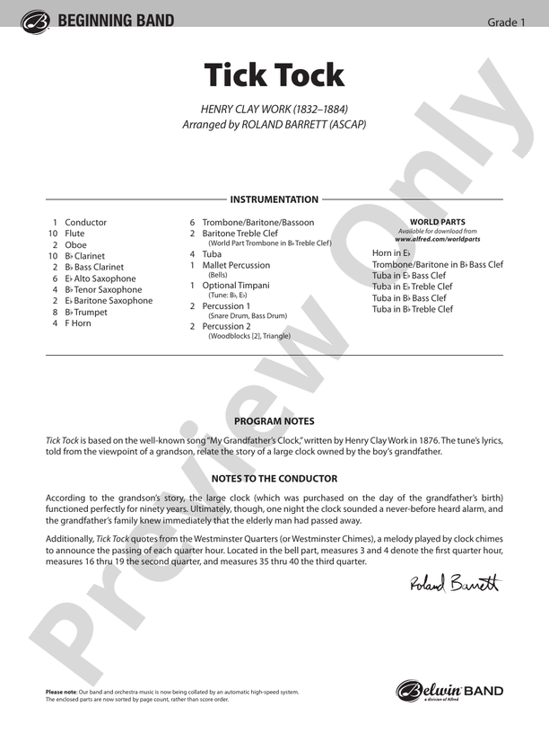 Tick Tock: Score: Concert Band Score - Digital Sheet Music Download