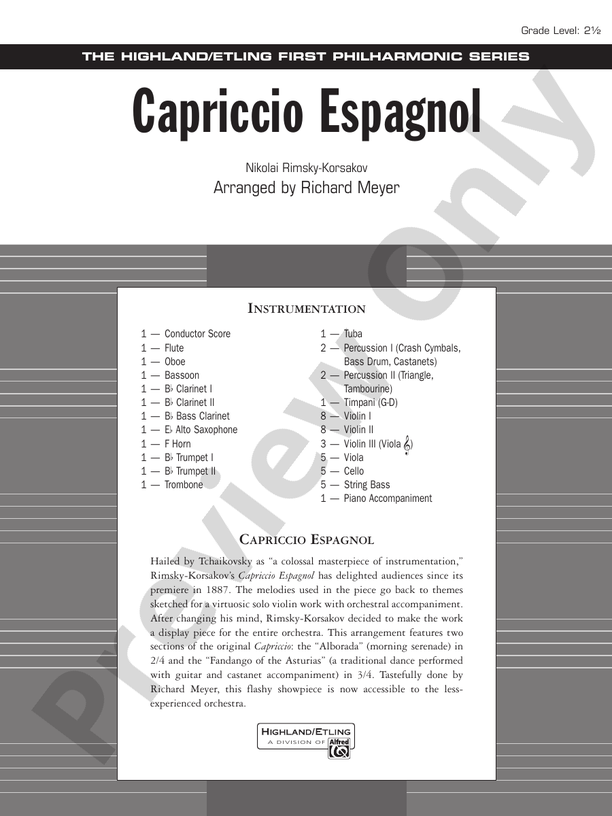 Capriccio Espagnol: Score: Full Orchestra Score - Digital Sheet Music ...