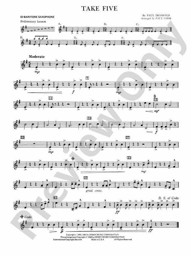 Take Five: E-flat Baritone Saxophone: E-flat Baritone Saxophone Part ...