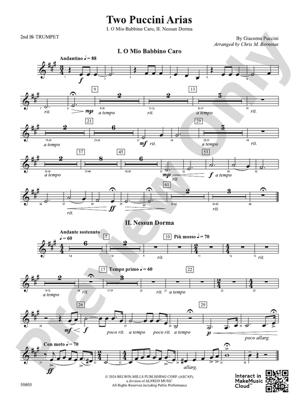 Two Puccini Arias: 2nd B-flat Trumpet: 2nd B-flat Trumpet Part - Digital Sheet Music Download