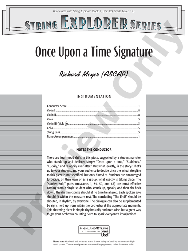 Once Upon a Time Signature: String Orchestra Conductor Score & Parts ...