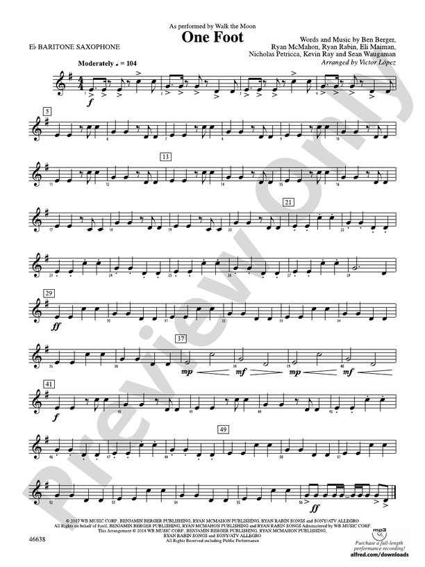 One Foot: E-flat Baritone Saxophone: E-flat Baritone Saxophone Part - Digital Sheet Music Download