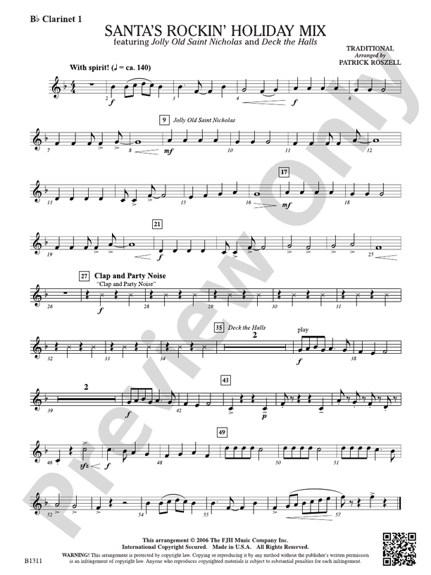 Santa's Rockin' Holiday Mix (featuring Jolly Old Saint Nicholas and Deck the Halls): B-flat ...