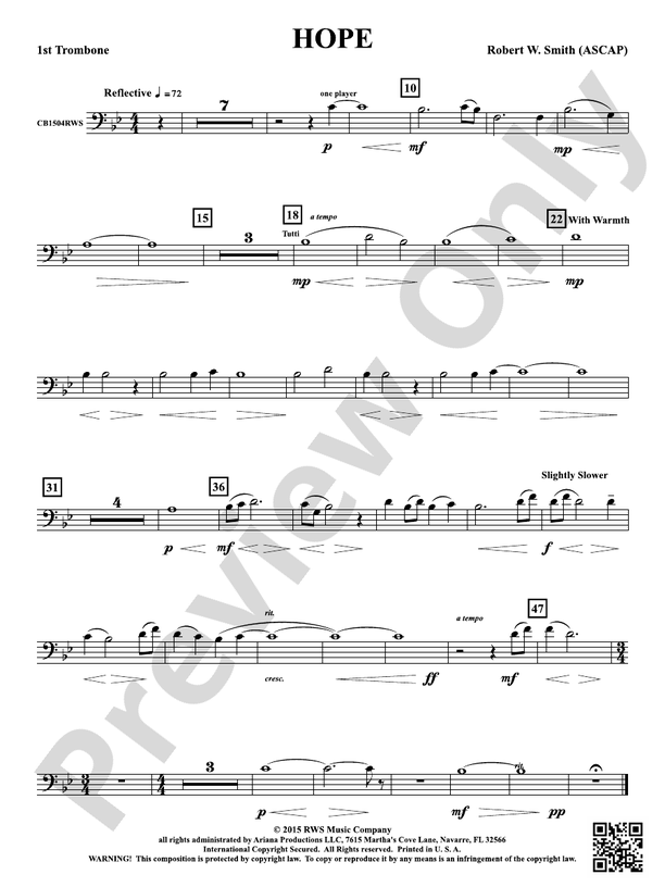 Hope: 1st Trombone: 1st Trombone Part: Robert W. Smith - Digital Sheet ...
