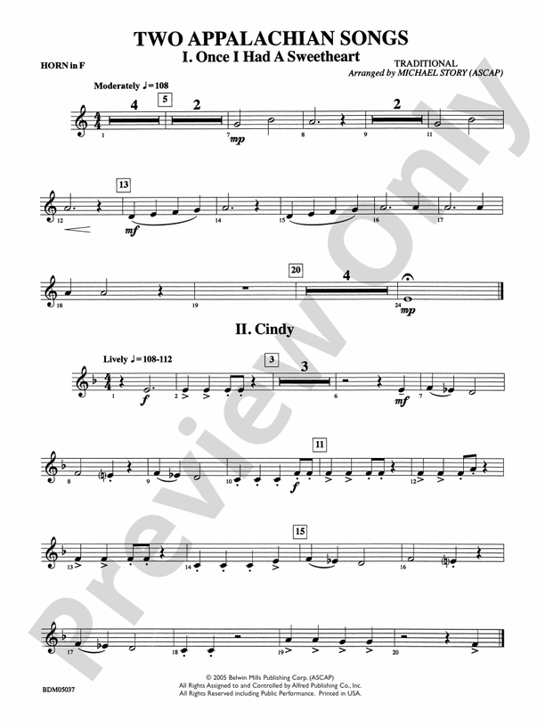 Two Appalachian Songs (I. "Once I Had a Sweetheart," II. "Cindy"): 1st ...