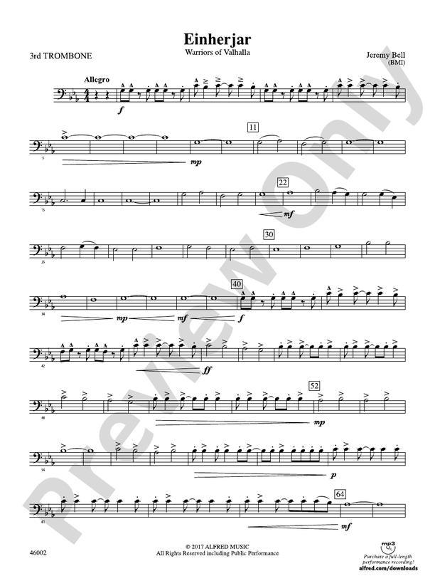 Einherjar: 3rd Trombone: 3rd Trombone Part - Digital Sheet Music Download