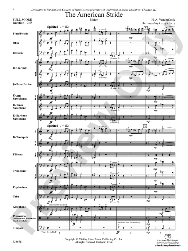 The American Stride: Concert Band Conductor Score & Parts: H. A ...
