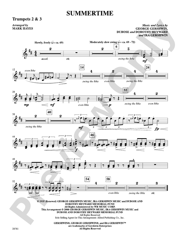 Summertime (from the musical Porgy and Bess): 2nd & 3rd Trumpet: 2nd & 3rd Trumpet Part ...