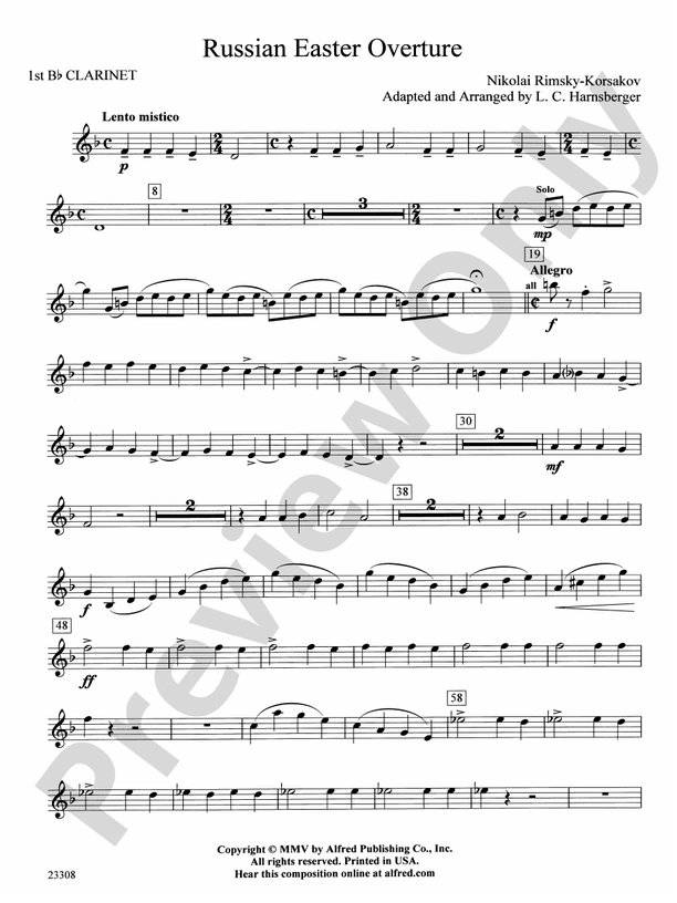 Russian Easter Overture: 1st B-flat Clarinet: 1st B-flat Clarinet Part ...
