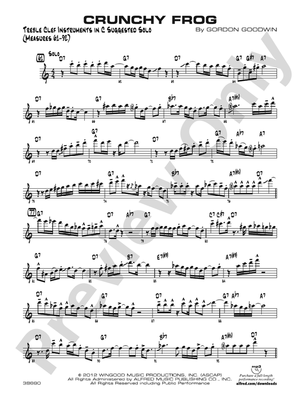 Crunchy Frog: Treble Clef Instruments in C Suggested Solo: Treble Clef ...