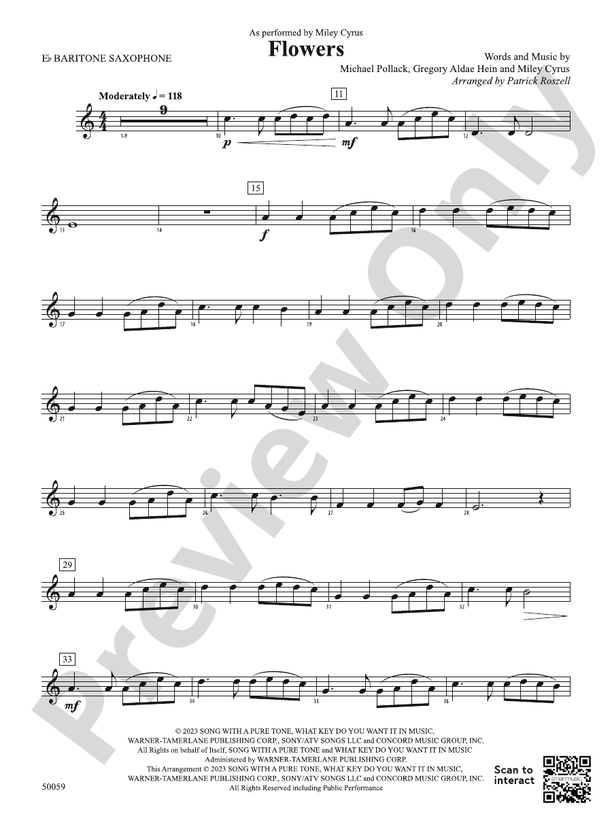 Flowers: E-flat Baritone Saxophone: E-flat Baritone Saxophone Part ...