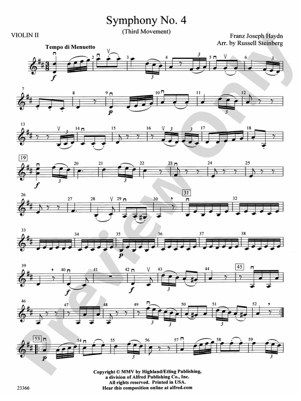 Symphony No. 4 (Third Movement): 2nd Violin: 2nd Violin Part - Digital Sheet Music Download