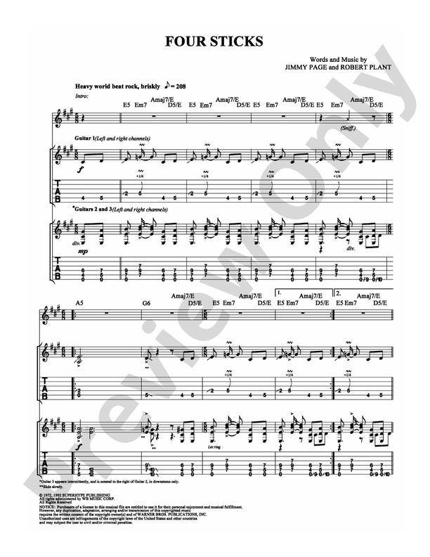 Four Sticks: Guitar TAB: Led Zeppelin - Digital Sheet Music Download