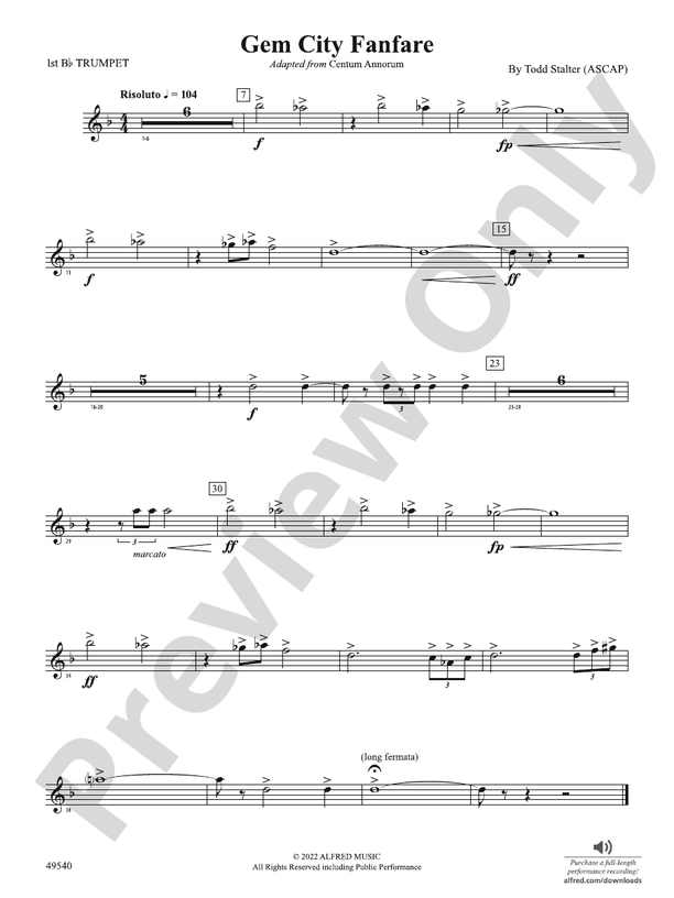 Gem City Fanfare: 1st B-flat Trumpet: 1st B-flat Trumpet Part - Digital Sheet Music Download