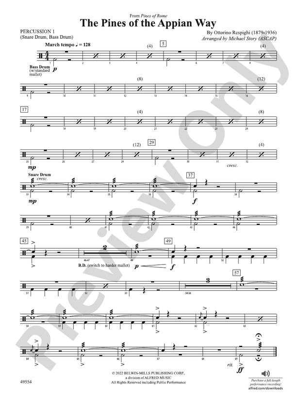 The Pines of the Appian Way: 1st Percussion: 1st Percussion Part - Digital Sheet Music Download