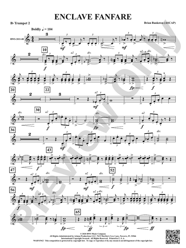 Enclave Fanfare: 2nd B-flat Trumpet: 2nd B-flat Trumpet Part: Brian Bankston - Digital Sheet ...