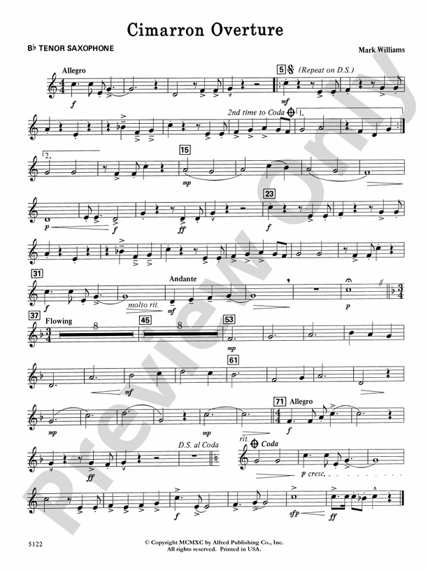 Cimarron Overture: B-flat Tenor Saxophone: B-flat Tenor Saxophone Part - Digital Sheet Music ...