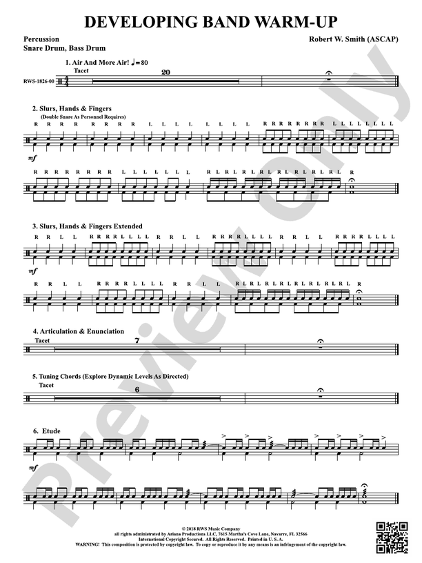 Developing Band Warm-Up: 1st Percussion: 1st Percussion Part: Robert W ...