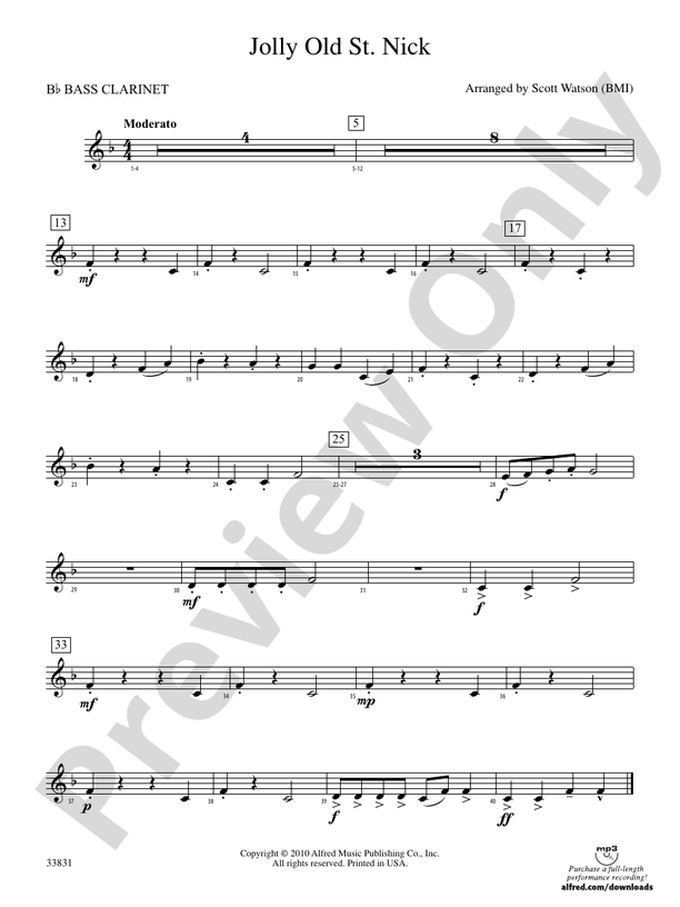 Jolly Old St. Nick: B-flat Bass Clarinet: B-flat Bass Clarinet Part ...