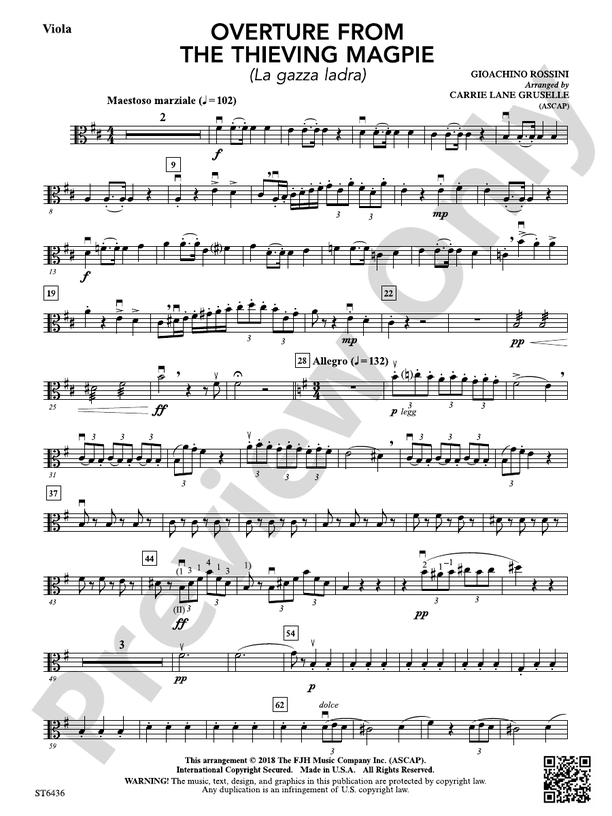 Overture from The Thieving Magpie: Viola: Viola Part: Gioachino Rossini ...