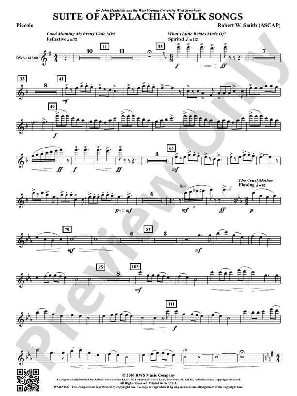 Suite of Appalachian Folk Songs: Piccolo: Piccolo Part: Robert W. Smith ...