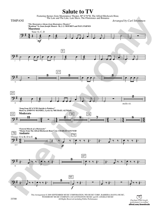 Salute to TV: Timpani: Timpani Part - Digital Sheet Music Download