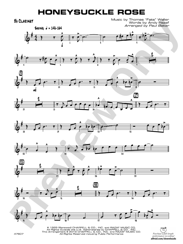 Honeysuckle Rose: 1st B-flat Clarinet: 1st B-flat Clarinet Part ...