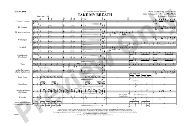 Take My Breath: Score: Marching Band Score - Digital Sheet Music Download