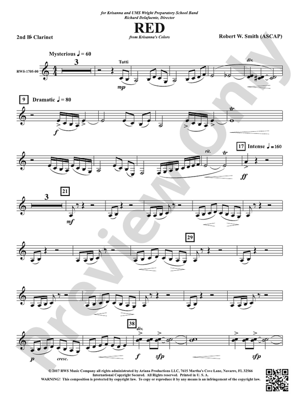 Red: 2nd B-flat Clarinet: 2nd B-flat Clarinet Part: Robert W. Smith ...