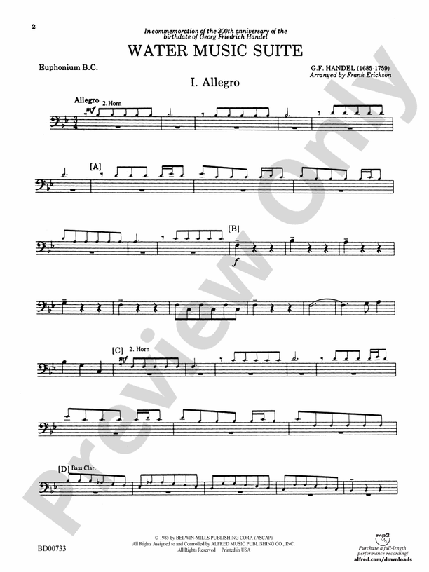 Water Music Suite: Baritone B.C.: Baritone B.C. Part - Digital Sheet ...