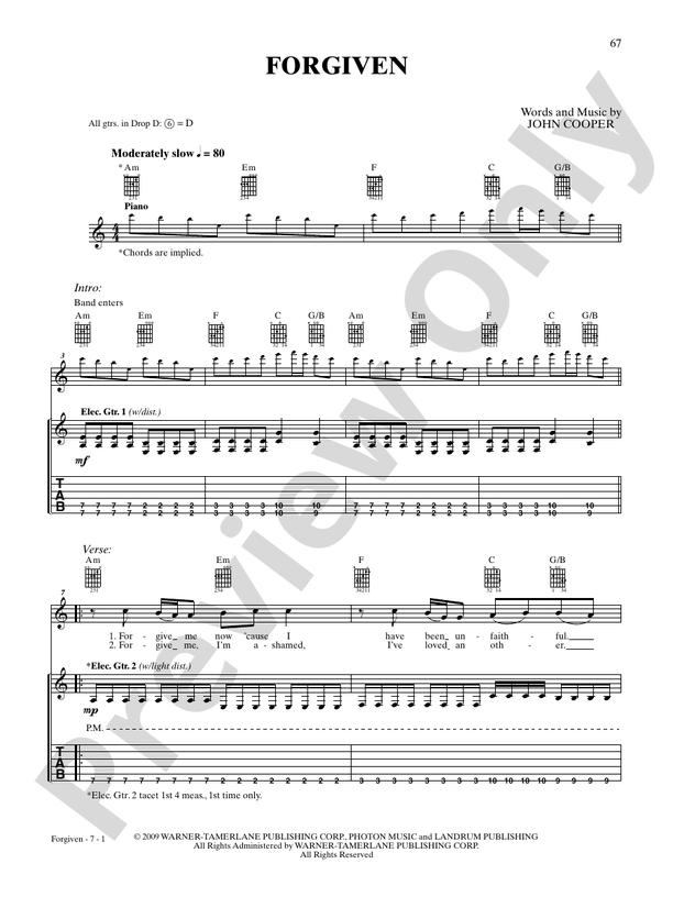 Forgiven: Guitar: Skillet - Digital Sheet Music Download