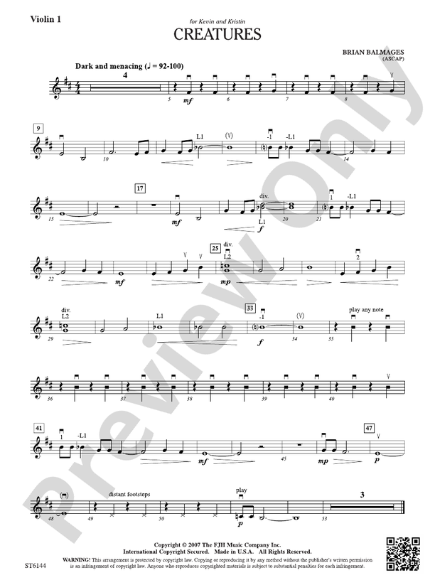 Creatures: Violin 1: Violin 1 Part: Brian Balmages - Digital Sheet ...