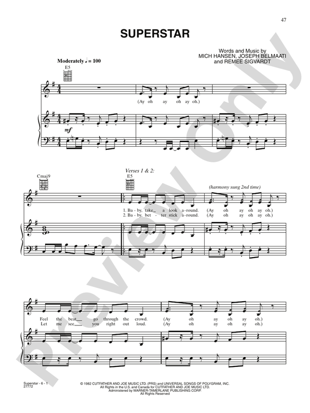 Superstar: Piano/Vocal/Chords: Bianca Ryan - Digital Sheet Music Download