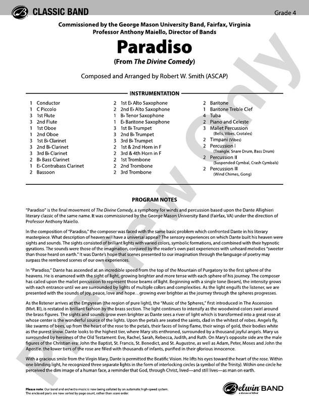 Paradiso: Concert Band Conductor Score & Parts: Robert W. Smith ...