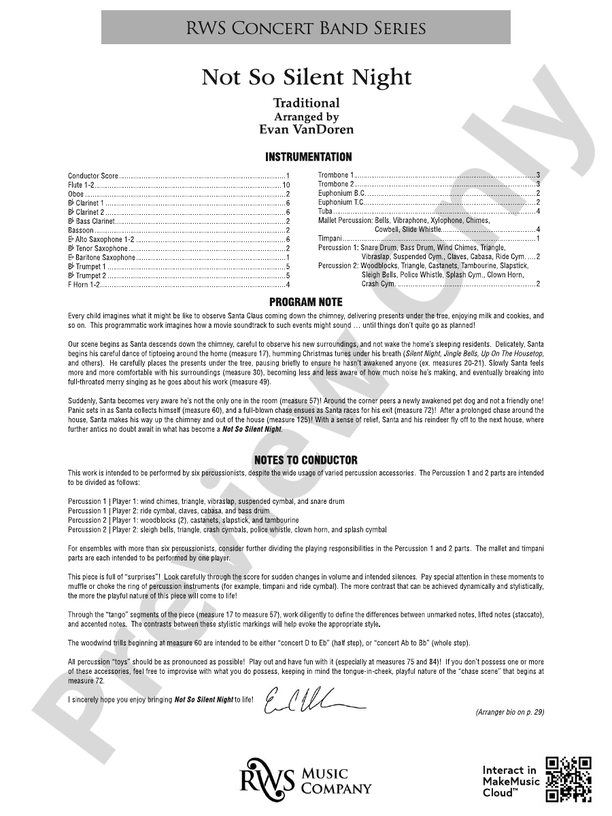 Not So Silent Night: Concert Band Conductor Score & Parts - Digital ...