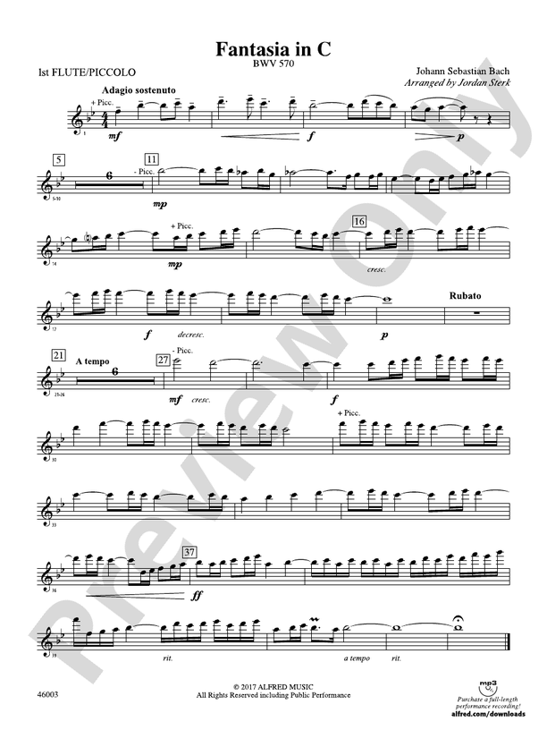 Fantasia in C: Flute: Flute Part - Digital Sheet Music Download