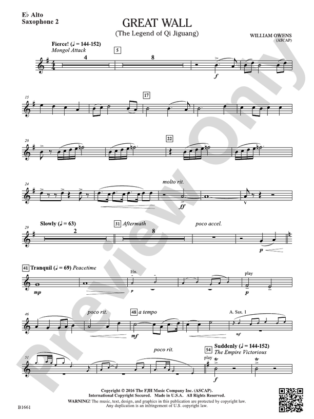 Great Wall: E-flat Alto Saxophone 2: E-flat Alto Saxophone 2 Part: William Owens - Digital Sheet ...