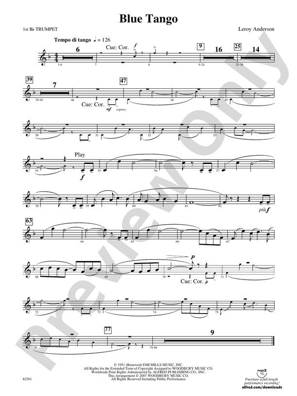 Blue Tango: 1st B-flat Trumpet: 1st B-flat Trumpet Part - Digital Sheet ...