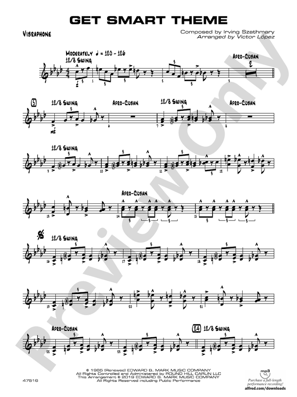 Get Smart Theme: Vibraphone: Vibraphone Part - Digital Sheet Music Download