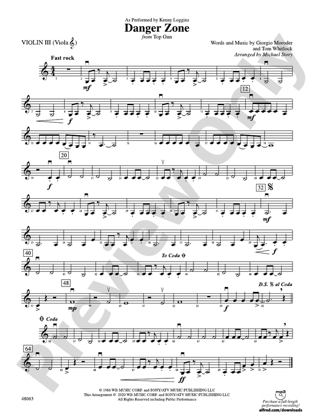 Danger Zone from Top Gun: 3rd Violin (Viola [TC]): 3rd Violin (Viola ...