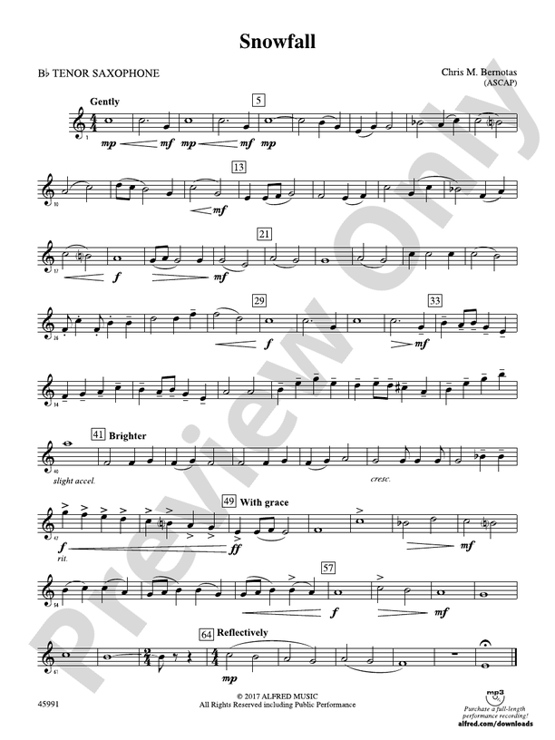 Snowfall: B-flat Tenor Saxophone: B-flat Tenor Saxophone Part - Digital ...