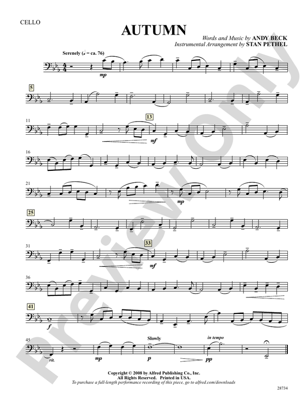 Autumn: Cello: Cello Part - Digital Sheet Music Download